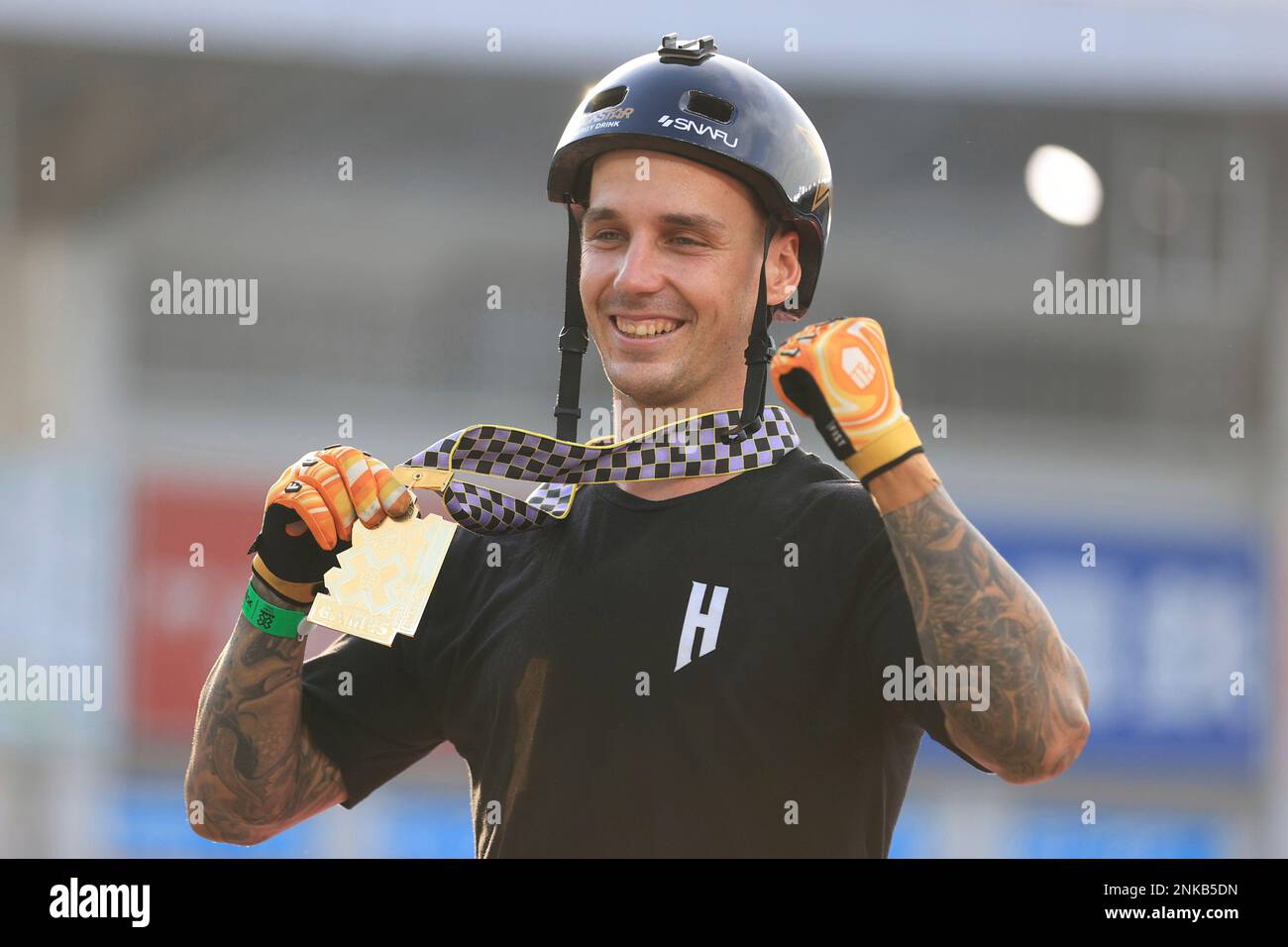 Logan Martin of Australia celebrates after winning the BMX Park at ZOZO ...