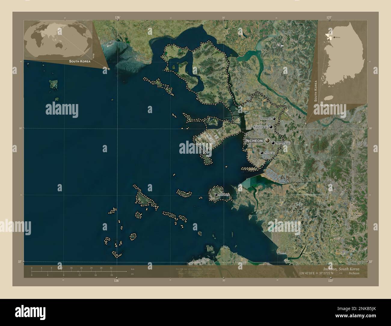 Incheon, metropolitan city of South Korea. High resolution satellite ...