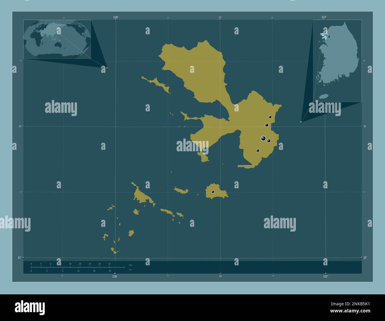 Incheon, metropolitan city of South Korea. Solid color shape. Locations ...