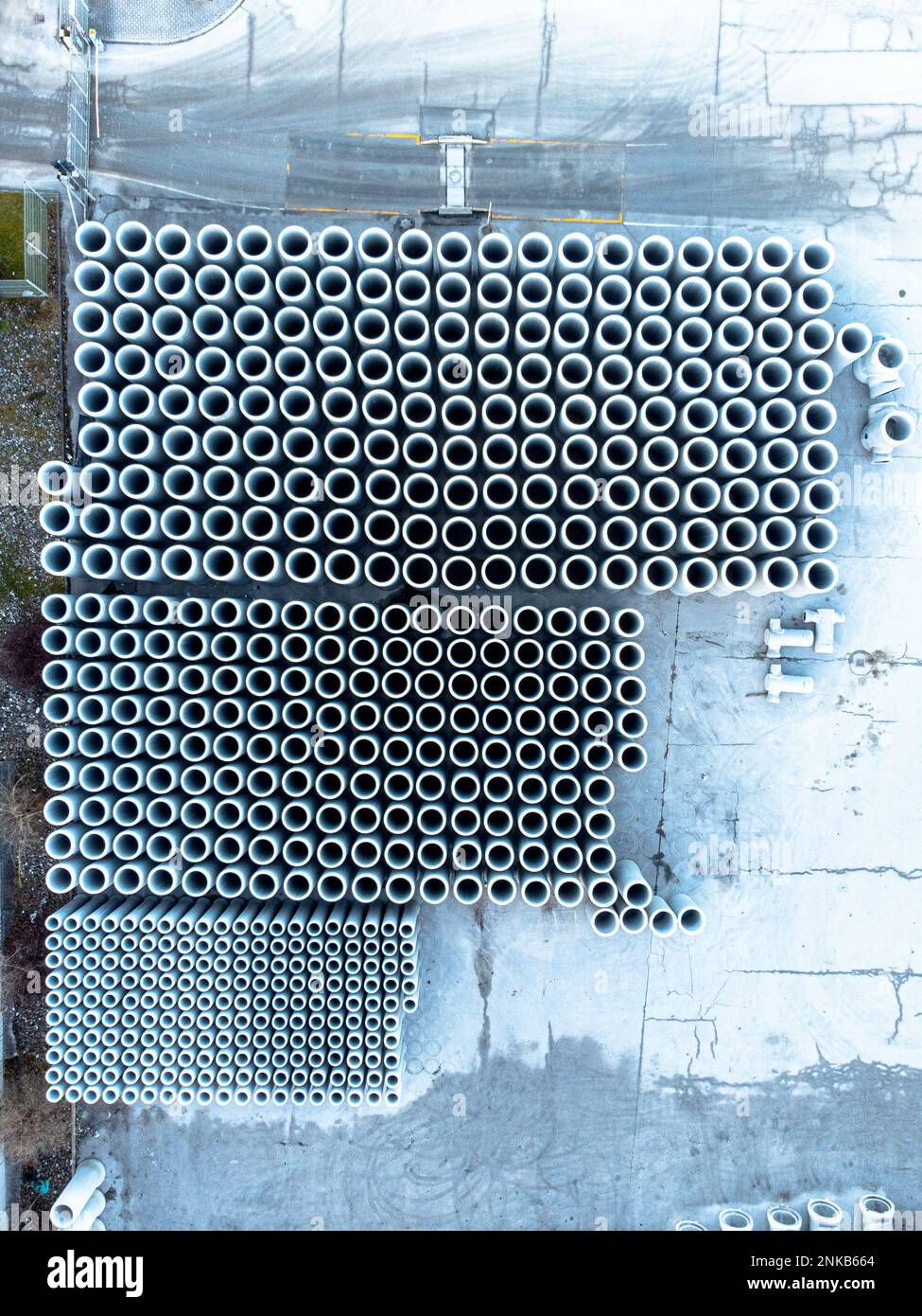 Concrete pipes stored outdoor warehouse aerial view Stock Photo - Alamy