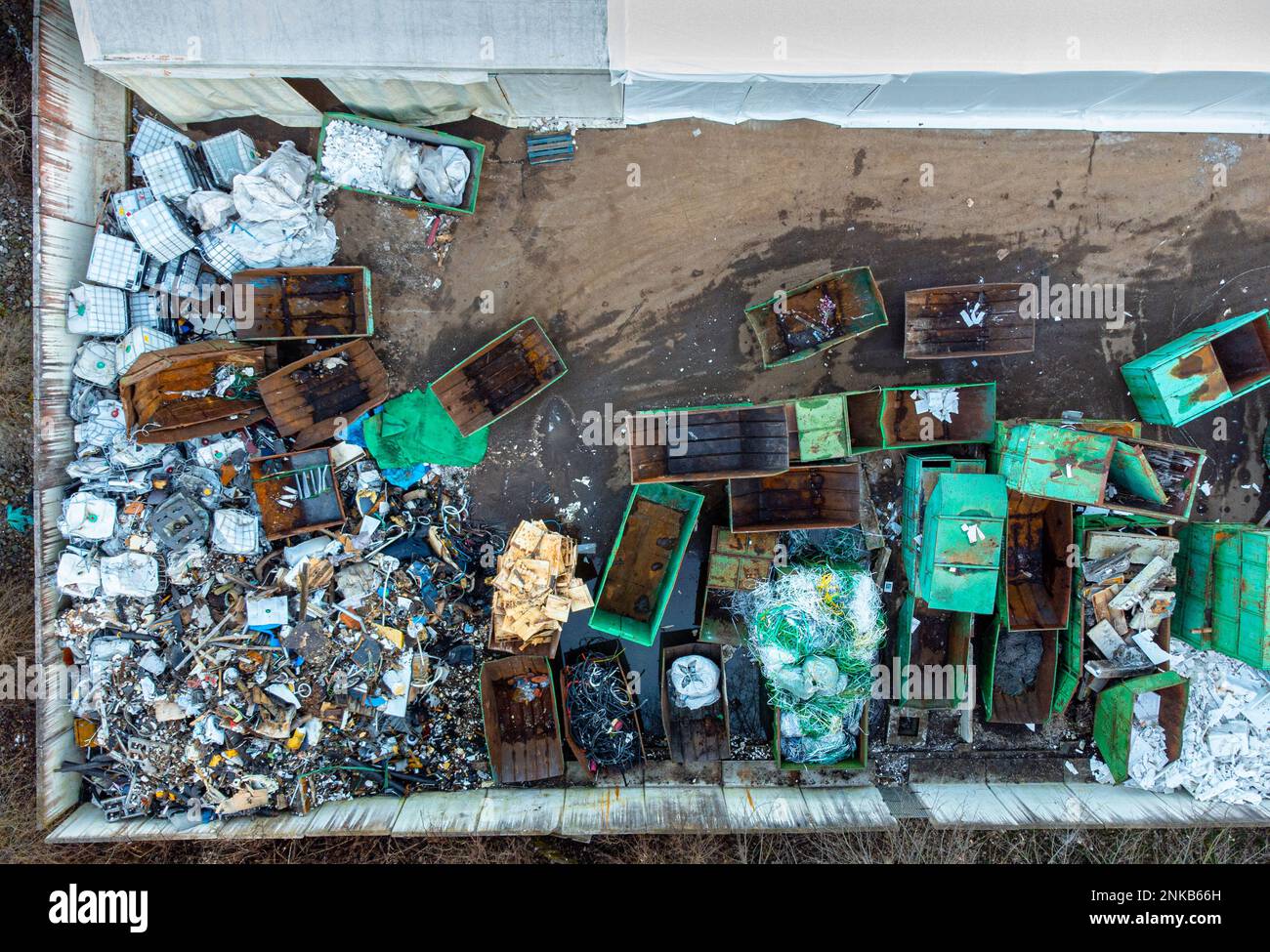 Recycling center with different garbage types and empty containers top ...