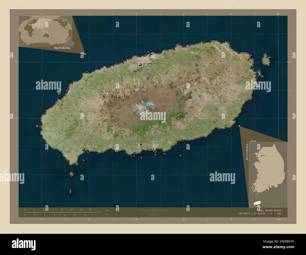 Jeju, province of South Korea. High resolution satellite map. Locations ...