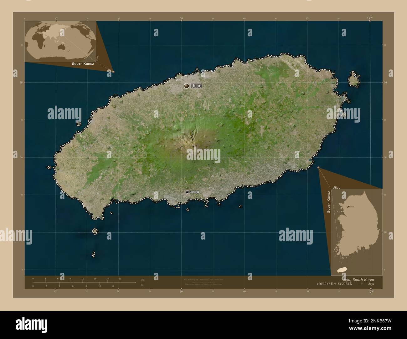 Jeju, province of South Korea. Low resolution satellite map. Locations ...