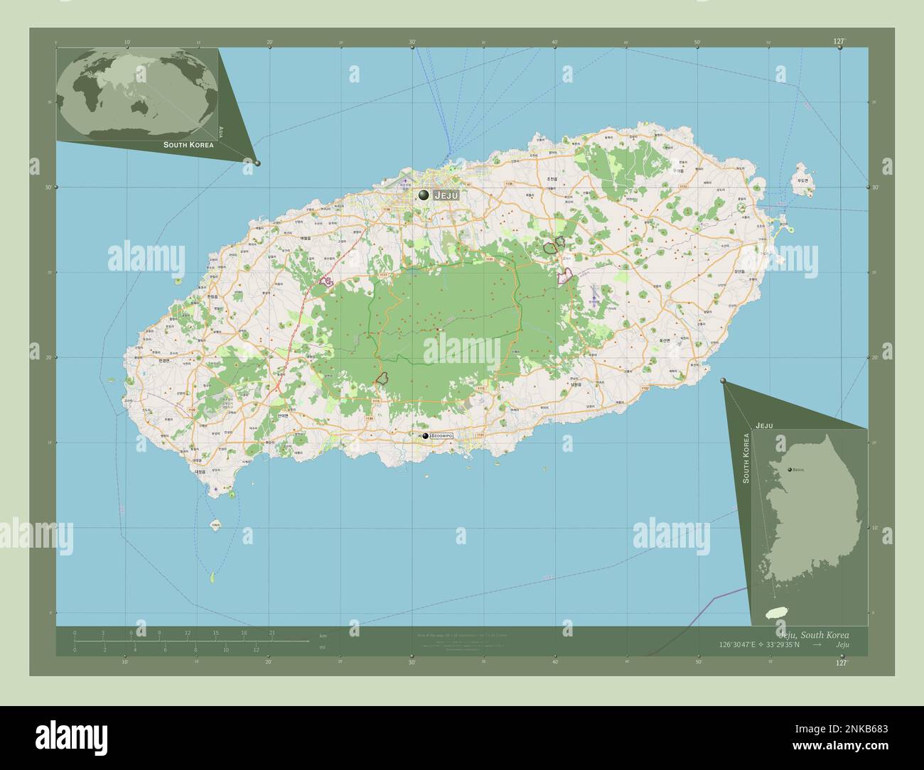 Jeju, province of South Korea. Open Street Map. Locations and names of ...