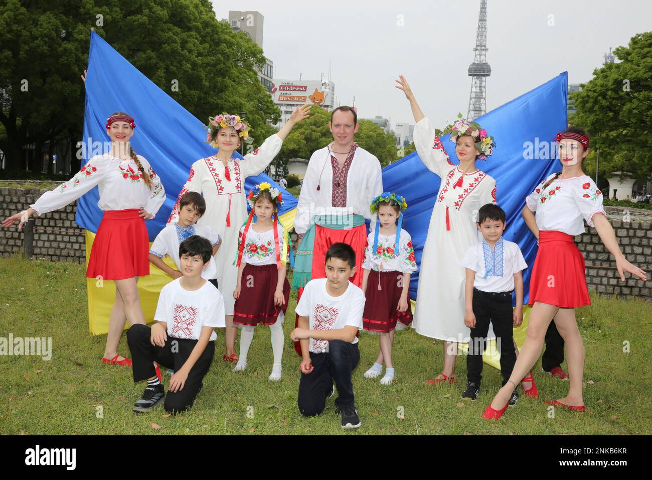 Members of the Japan-Ukraine Cultural Association, wearing a ...