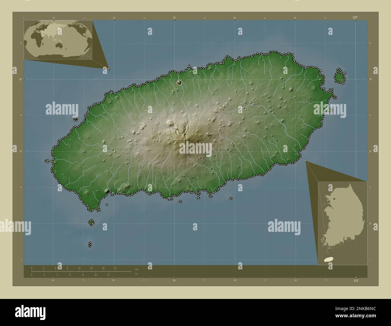 Jeju, province of South Korea. Elevation map colored in wiki style with ...