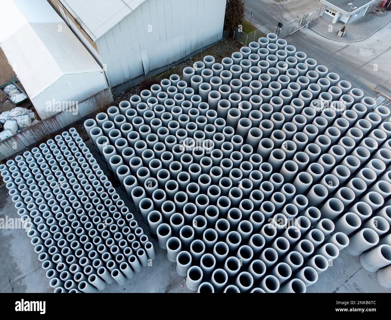 Concrete pipes stored outdoor warehouse aerial view Stock Photo - Alamy