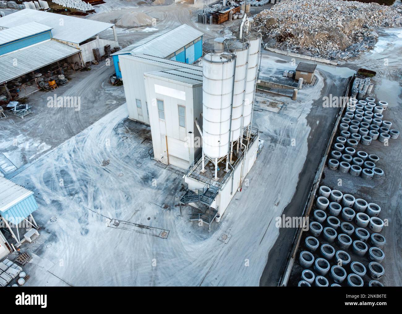 Cement pipes and products factory with solar panels installed on top ...
