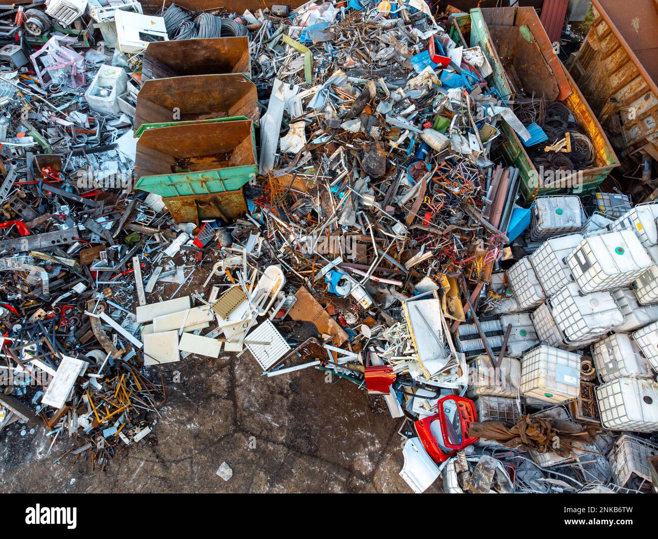 Recycling center with different garbage types and empty containers top ...