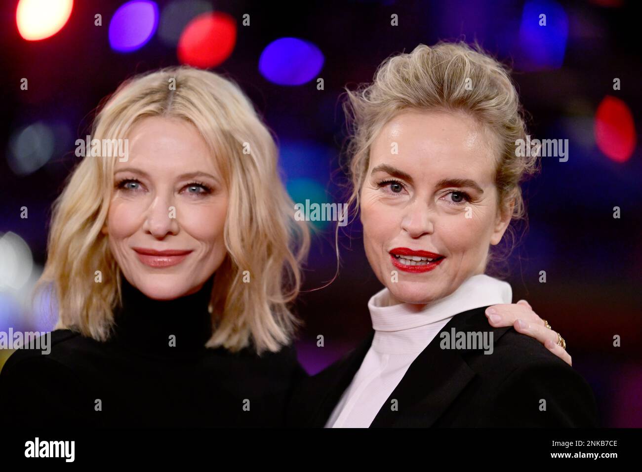Berlin, Germany. 23rd Feb, 2023. Actresses Cate Blanchett (l) and Nina Hoss arrive at the ...