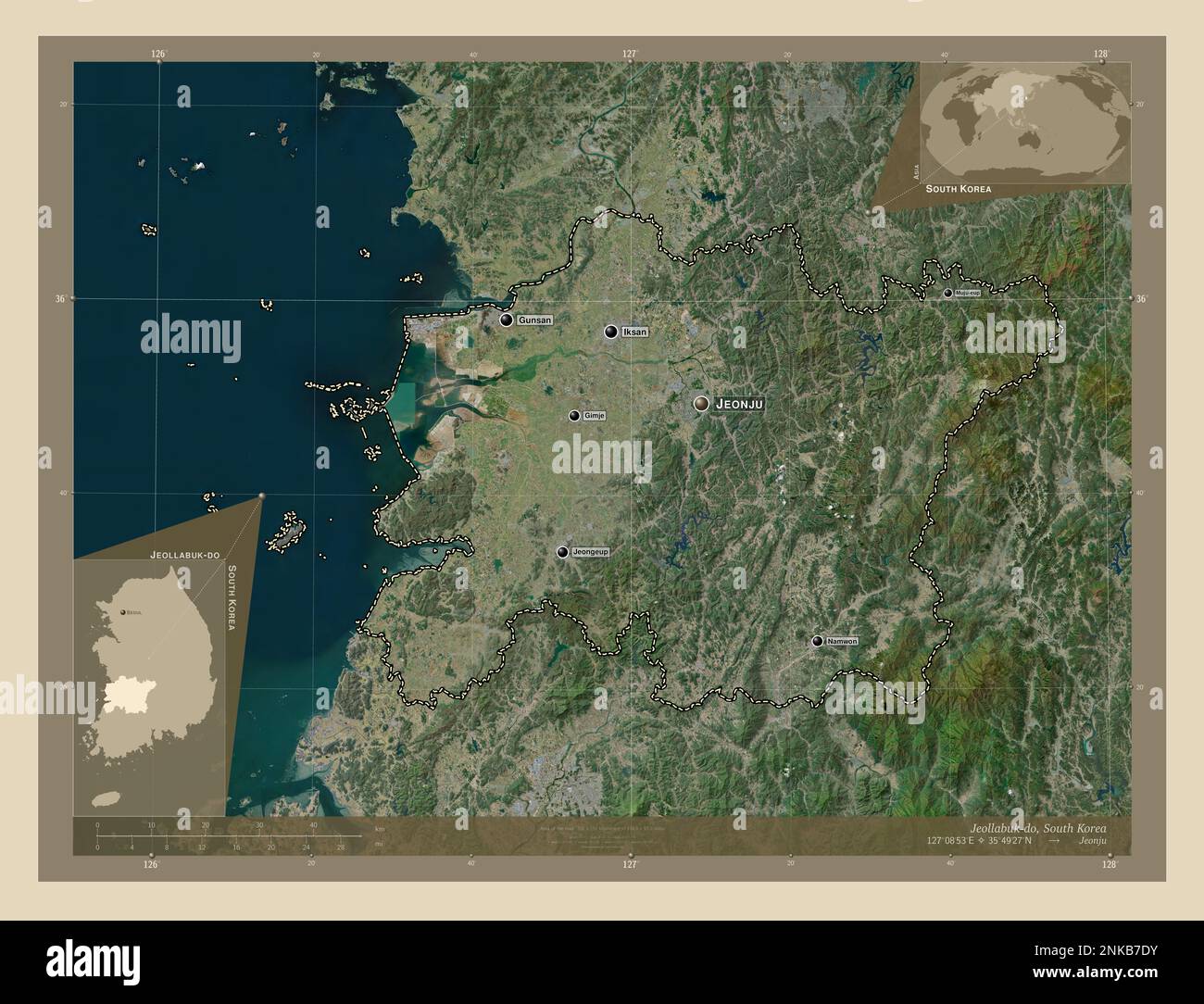 Jeollabuk-do, province of South Korea. High resolution satellite map ...