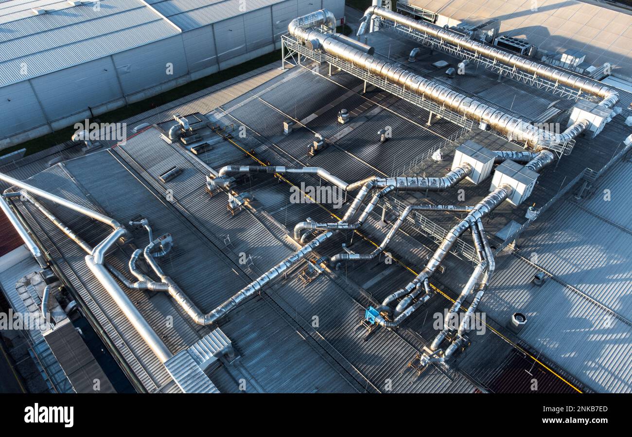 Air conditioning system on the roof of the building, HVAC system with ...