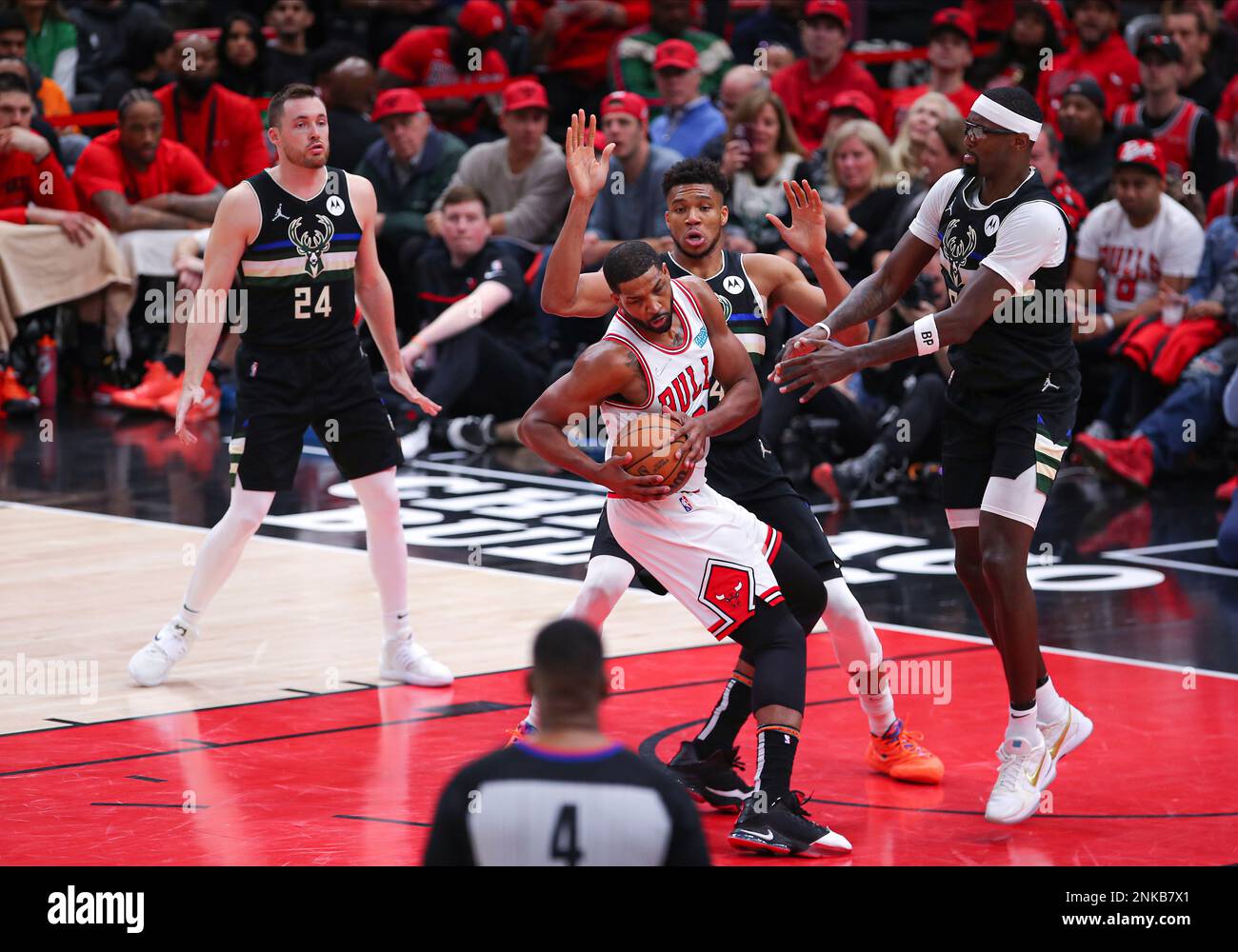 CHICAGO, IL - APRIL 22: Chicago Bulls center Tristan Thompson (3) is ...