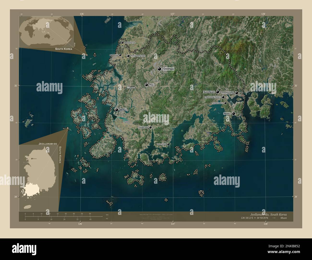 Jeollanam-do, province of South Korea. High resolution satellite map ...