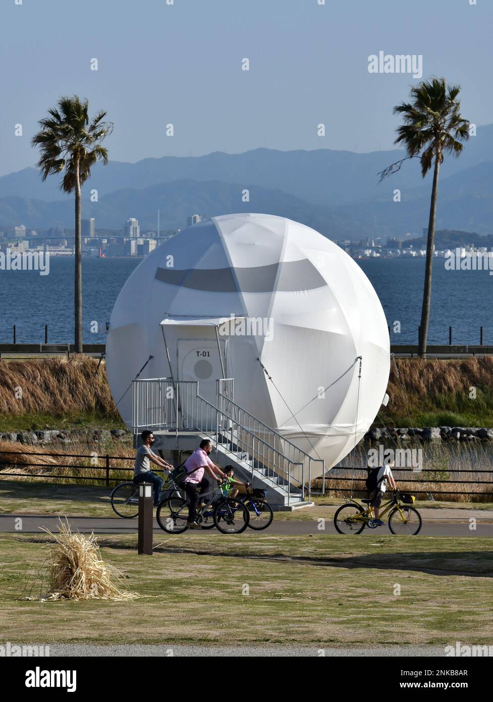 6-meter-high spherical tents are set at a glamping facility, Inn the ...