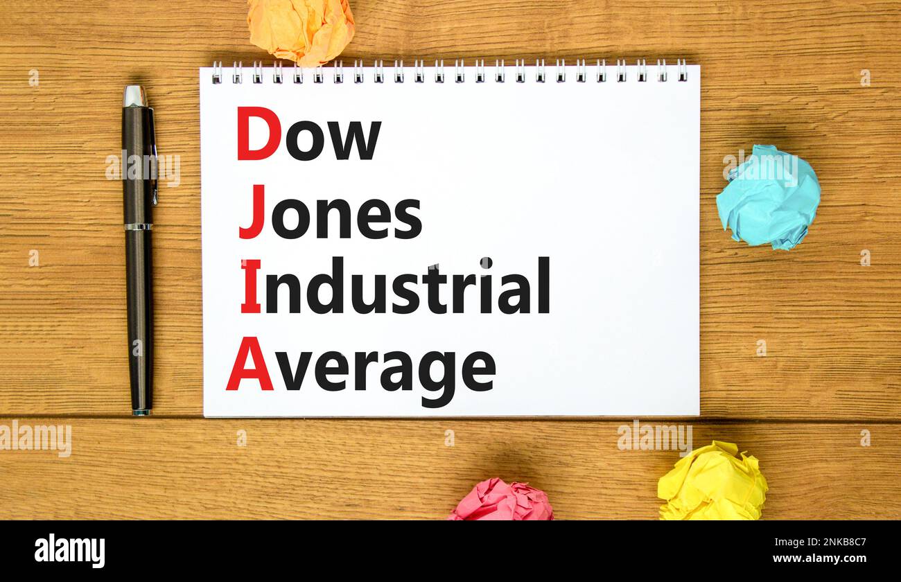 DJIA Dow Jones industrial average symbol. Concept words DJIA Dow Jones ...