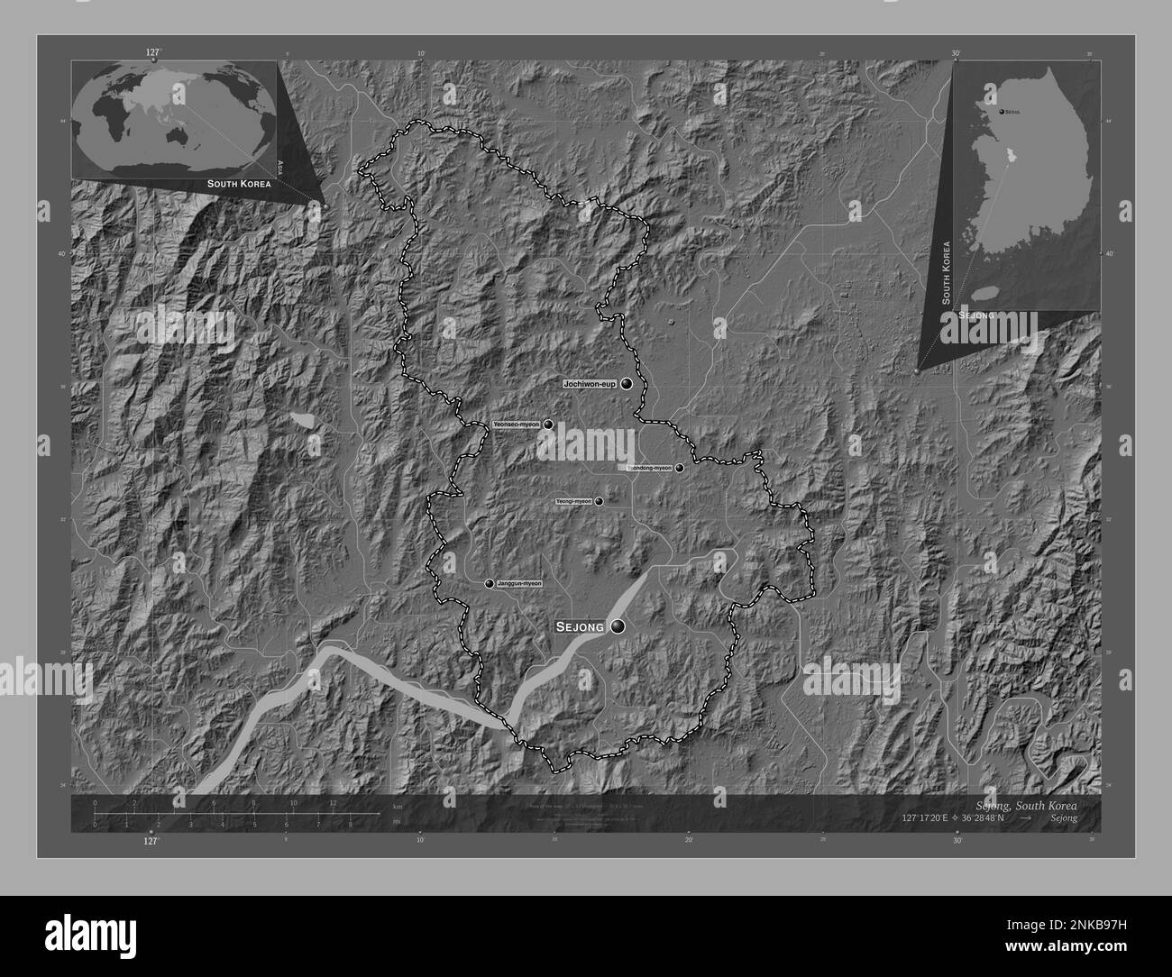 Sejong, metropolitan autonomous city of South Korea. Bilevel elevation ...