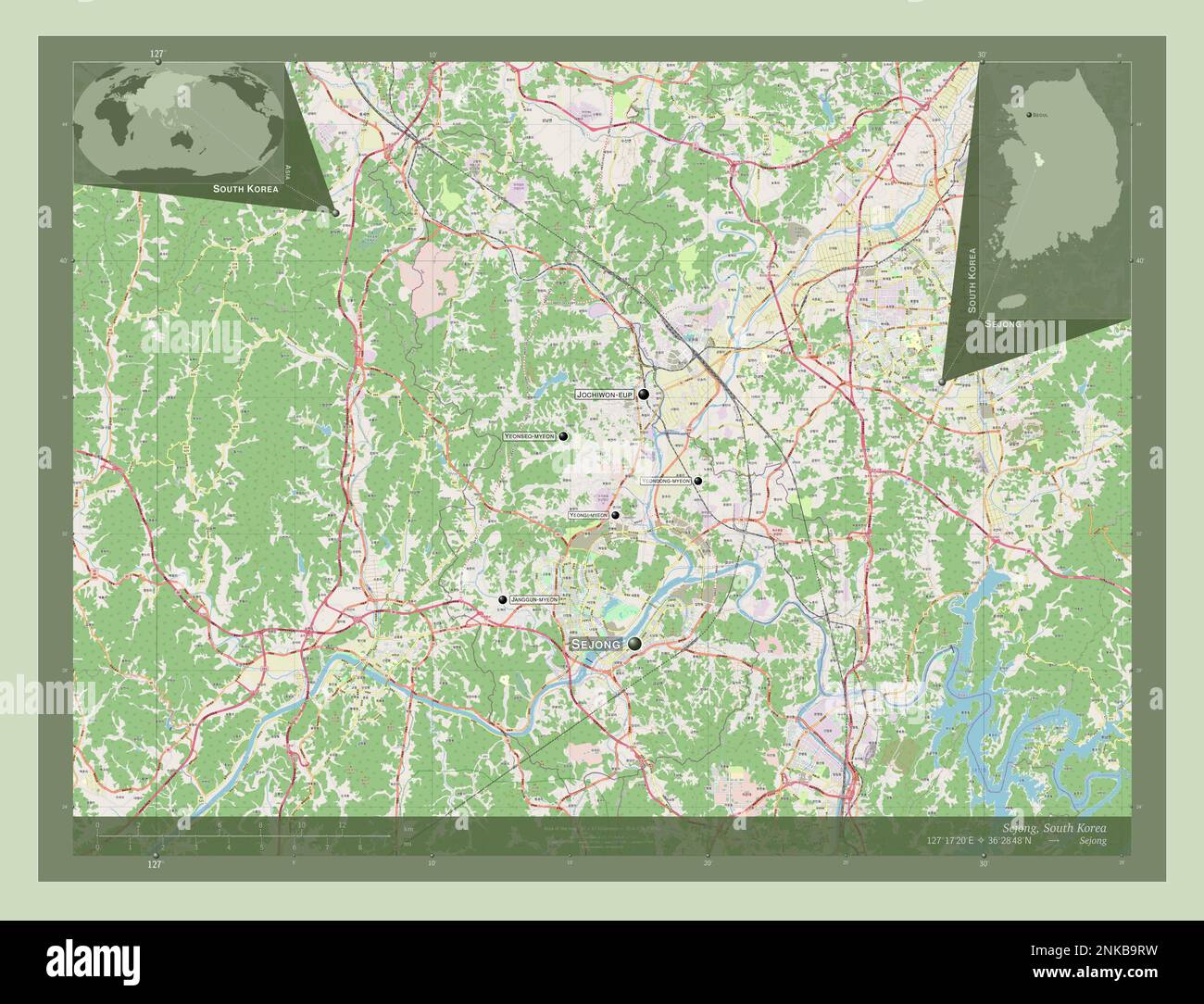 Sejong, metropolitan autonomous city of South Korea. Open Street Map ...