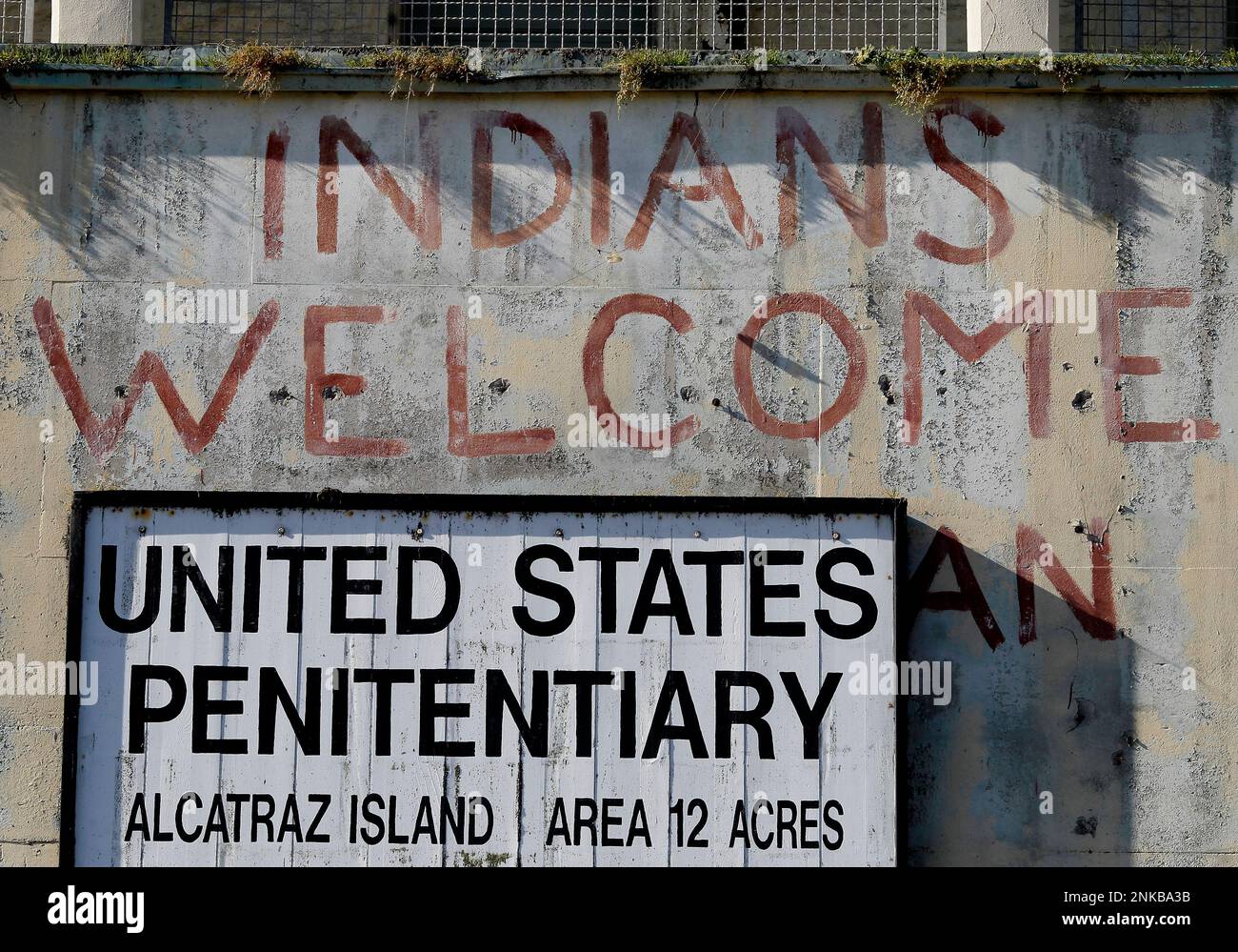 The old graffiti from the Indian occupation years ago. Alcatraz Island ...