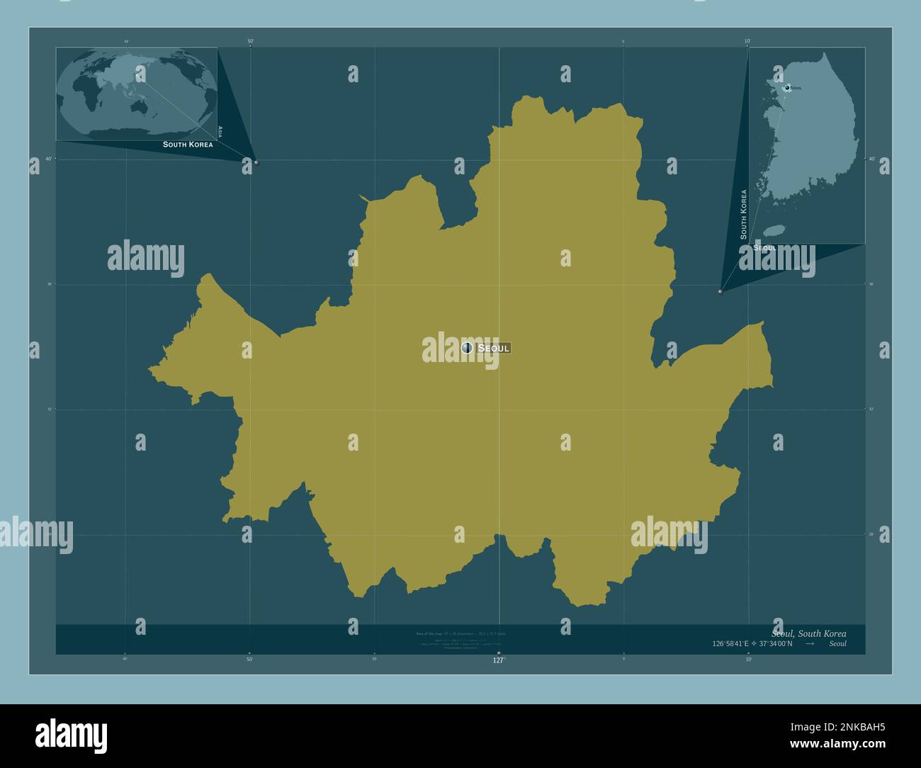 Seoul, capital metropolitan city of South Korea. Solid color shape ...