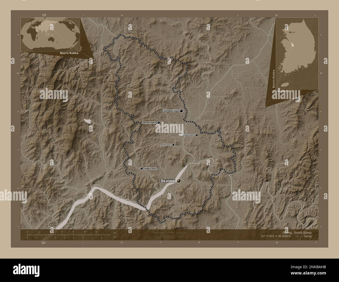 Sejong, metropolitan autonomous city of South Korea. Elevation map ...