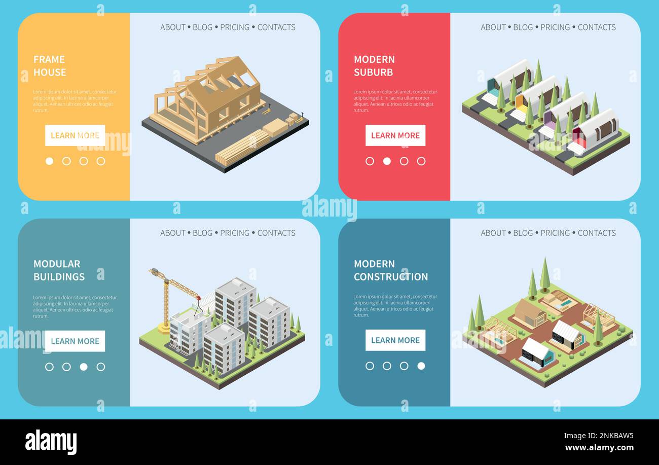 Modular frame building isometric banner set isolated vector ... Modular frame building isometric banner set isolated vector ...