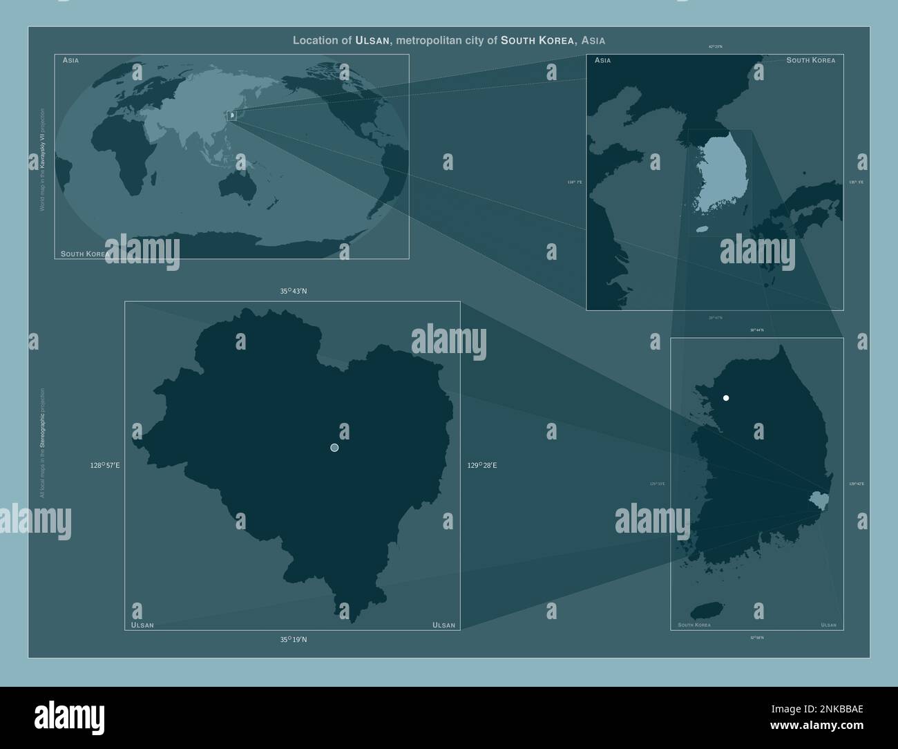 Ulsan, metropolitan city of South Korea. Diagram showing the location ...