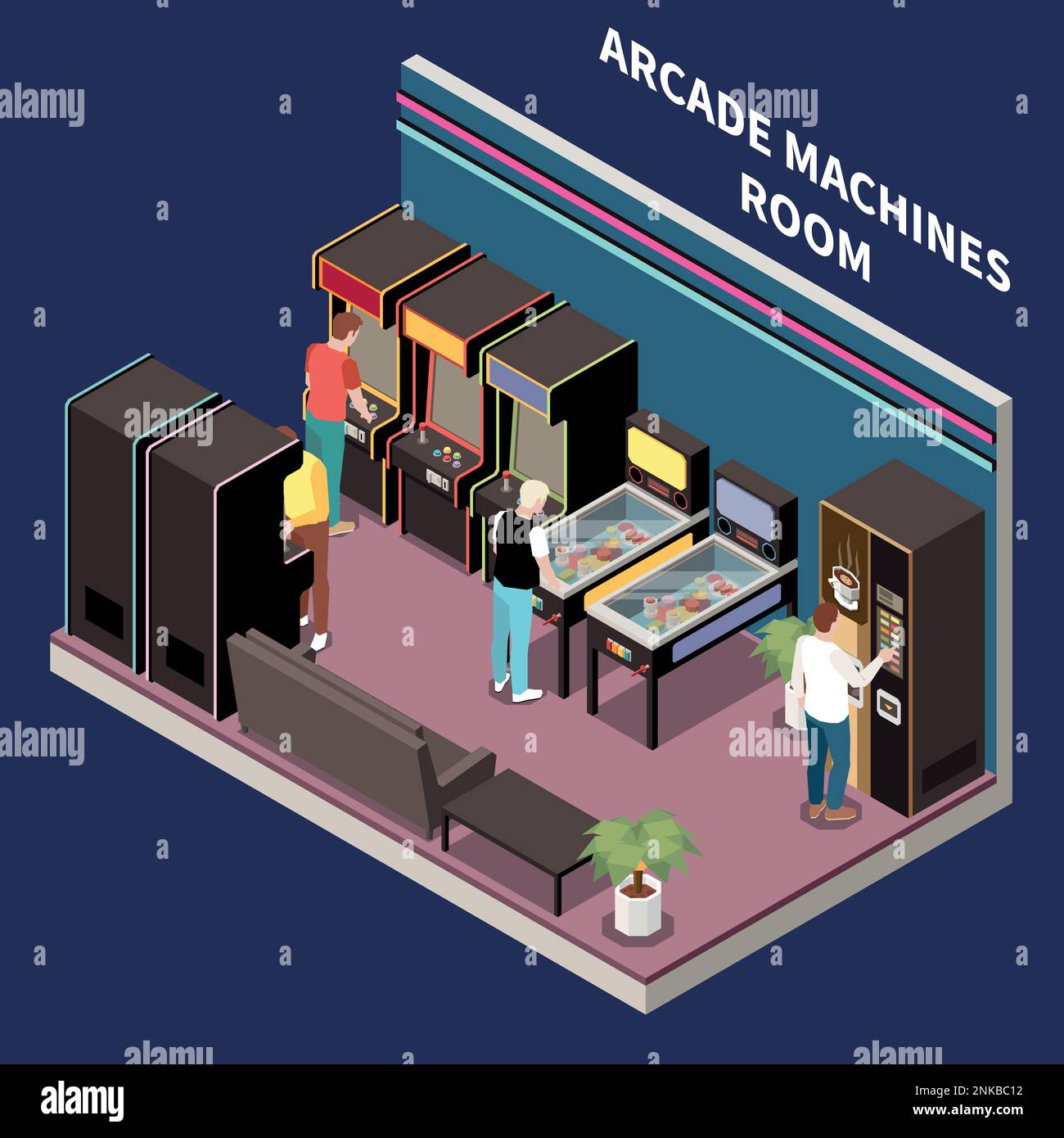 Indoor and table games isometric concept with people in arcade machine room vector illustration ...