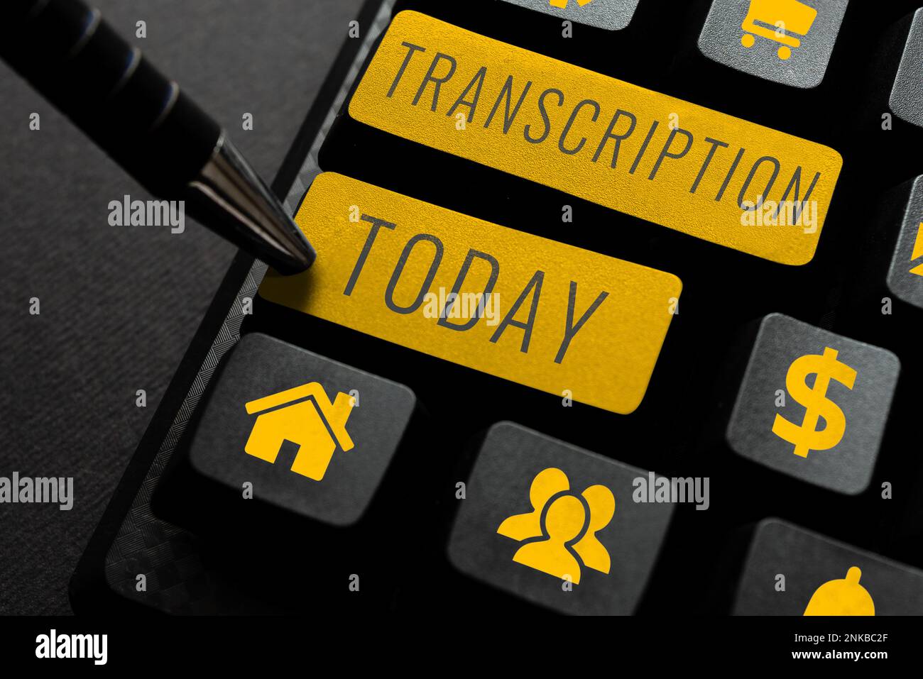 Text caption presenting Transcription. Concept meaning Written or ...