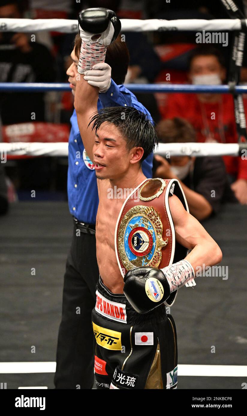 Masataka Taniguchi , Champion of WBO Minimum-class, celebrates after ...