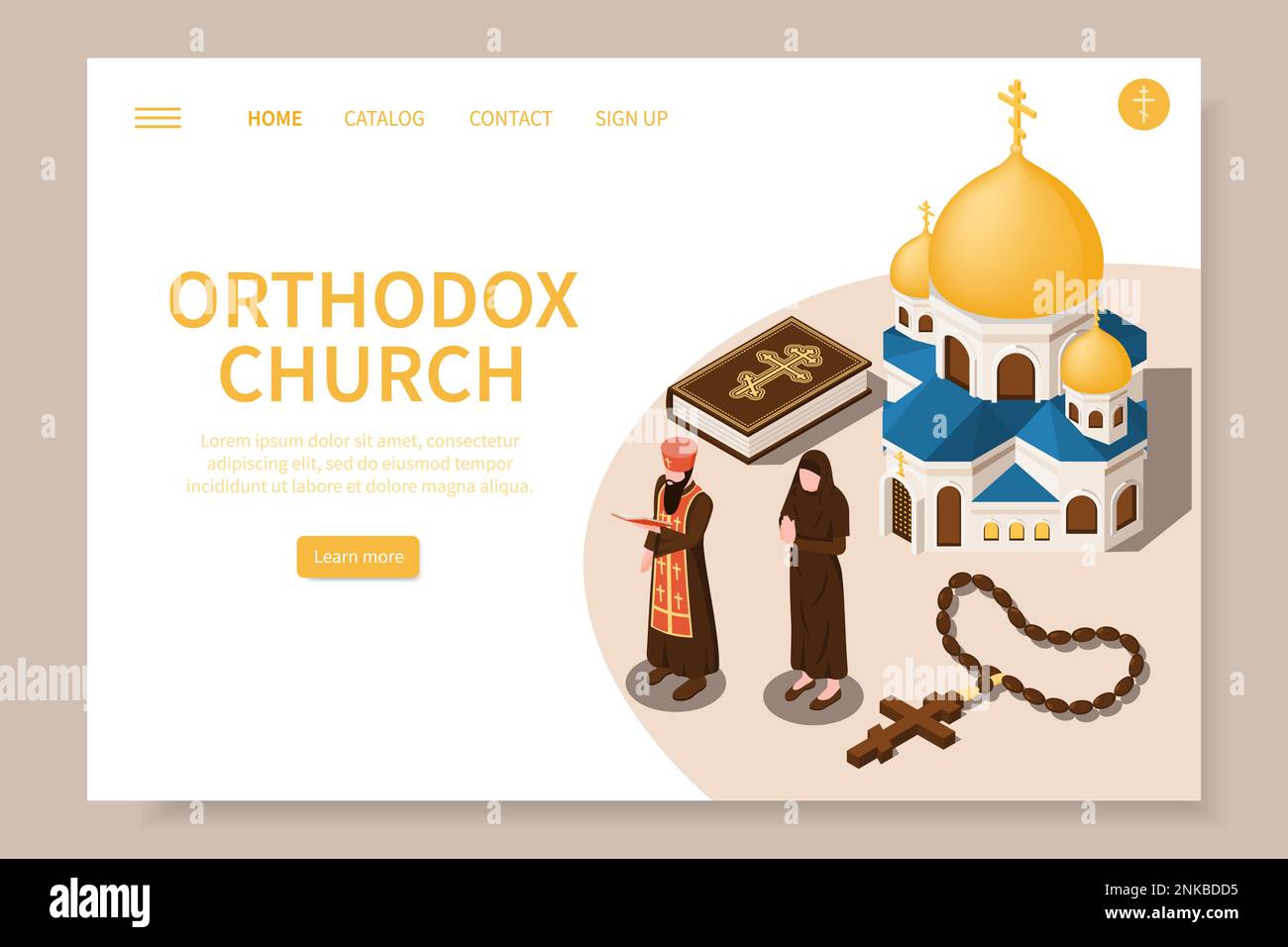 Orthodox christian web site with religion symbols isometric vector illustration Stock Vector ...
