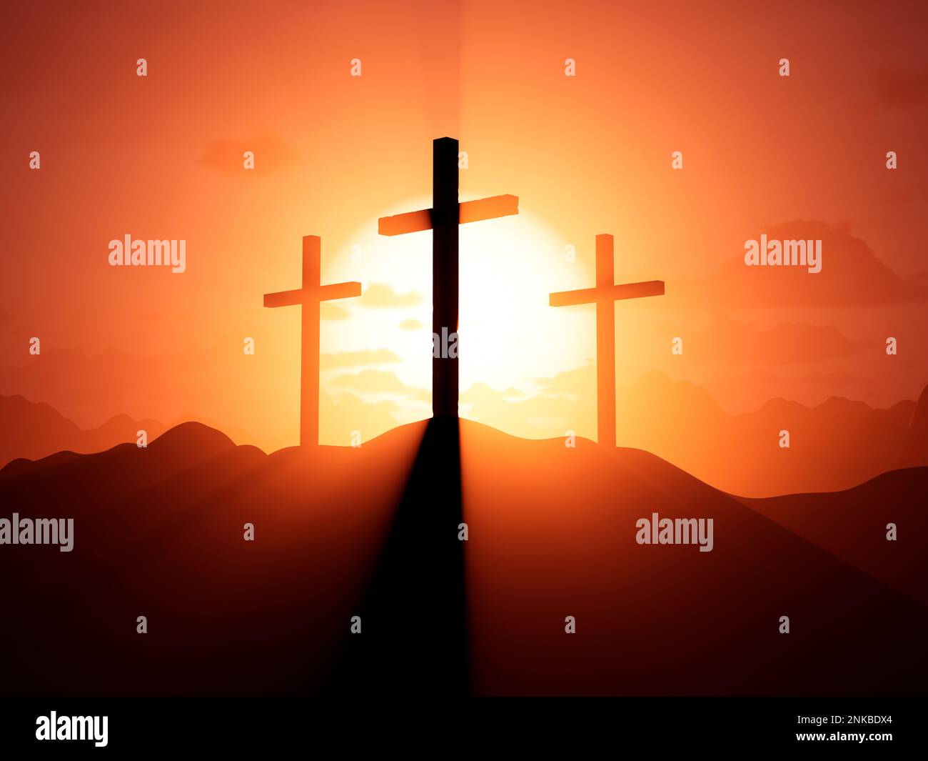 Three religious crosses during sunset on jerusalem hill, spiritual ...