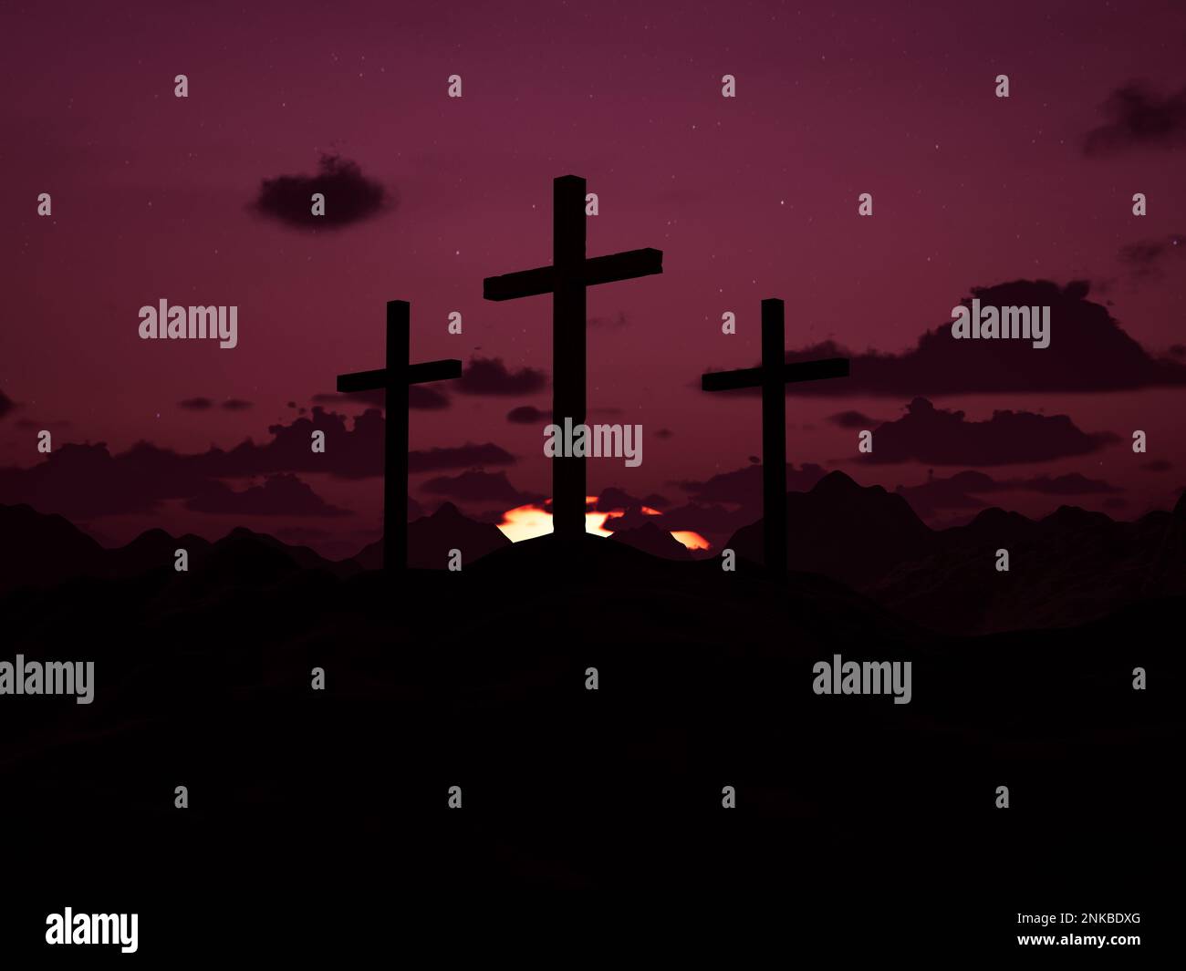 Holy sacred crosses on jerusalem hill at dark sunset, easter holiday ...