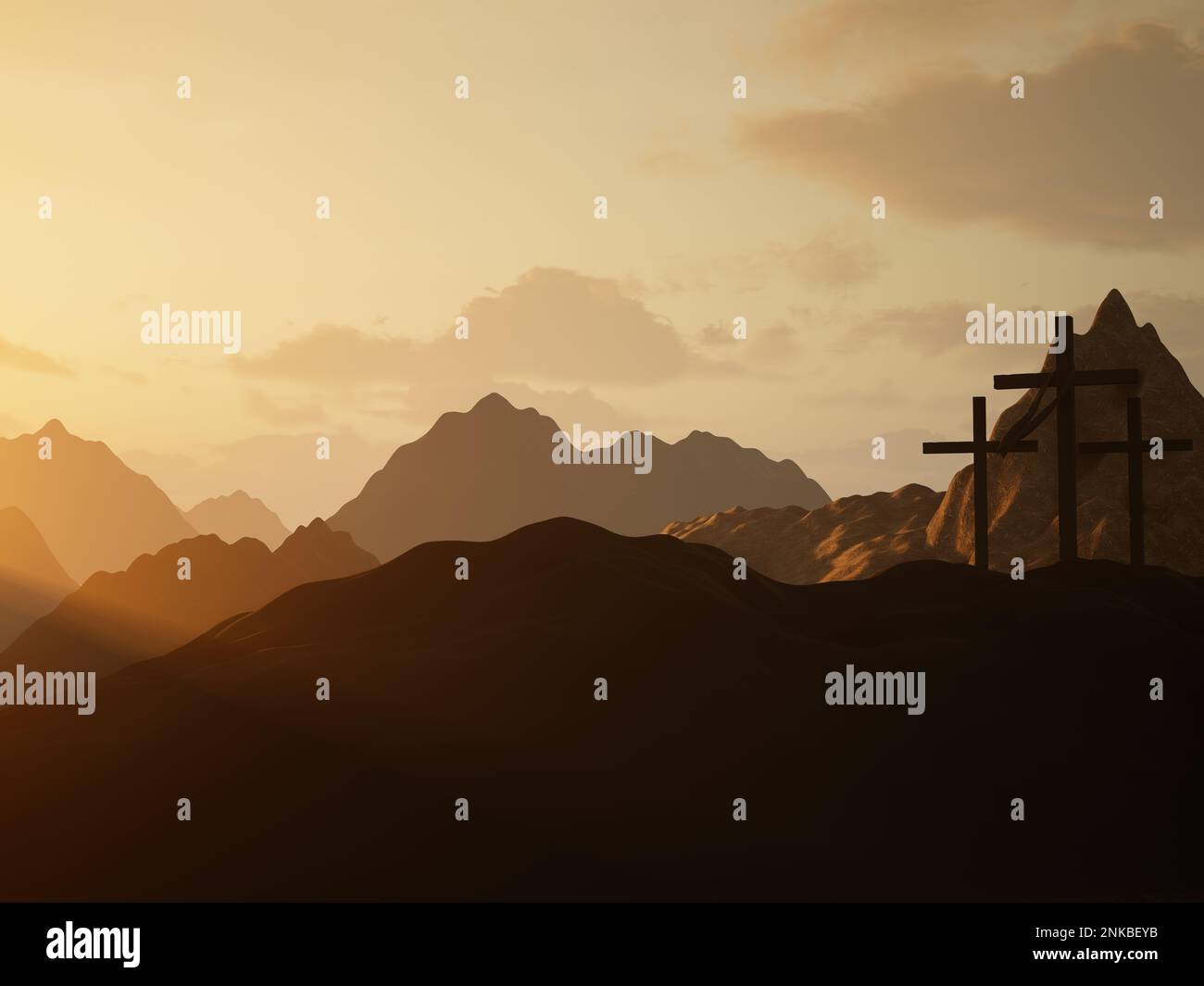 Holy sacred crosses glowing in sunshine on mountain, religious easter ...