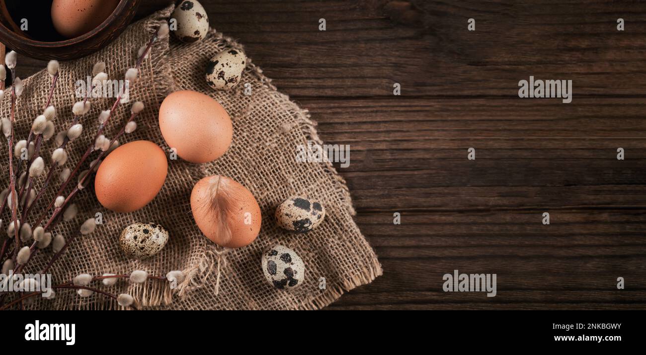 Easter background with natural color eggs Stock Photo - Alamy