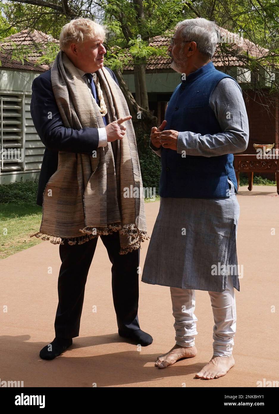 British Prime Minister Boris Johnson, left, visits Mahatma Gandhi's ...