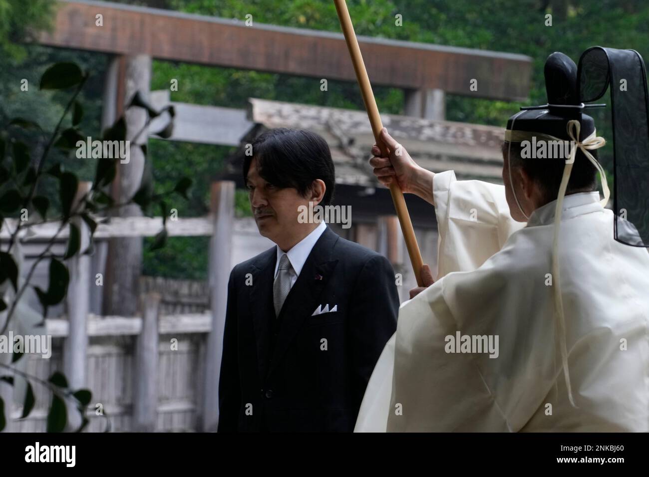 Japanese Crown Prince Akishino and Crown Princess Kiko leave the Naiku ...