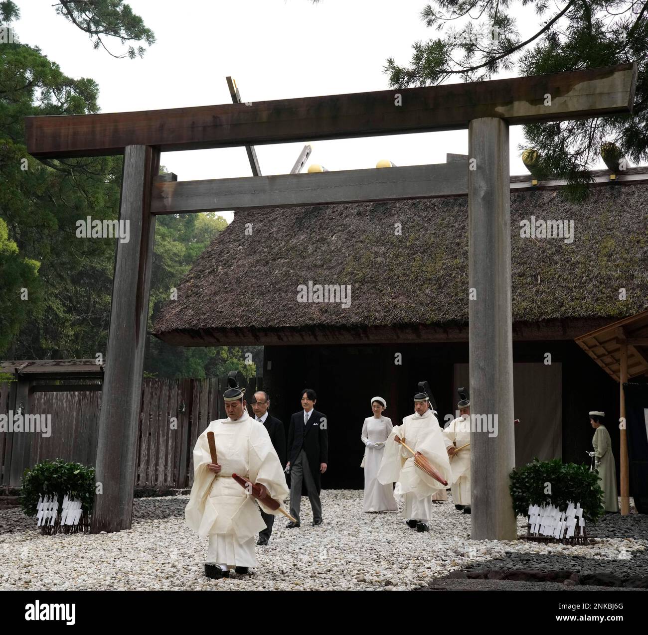 Japanese Crown Prince Akishino and Crown Princess Kiko leave the Naiku ...