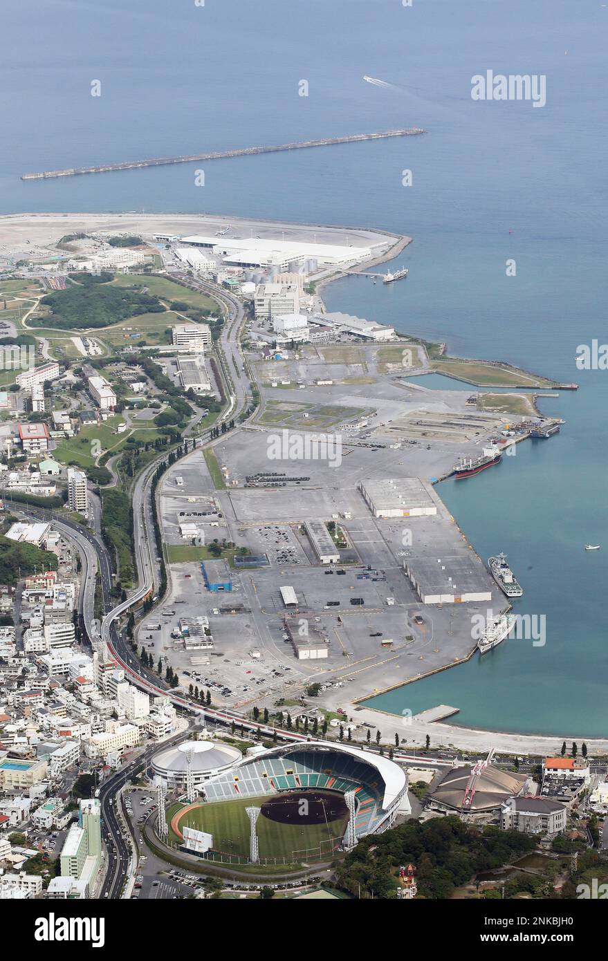 An aerial photo shows the Naha Port Facility, formerly the Naha ...