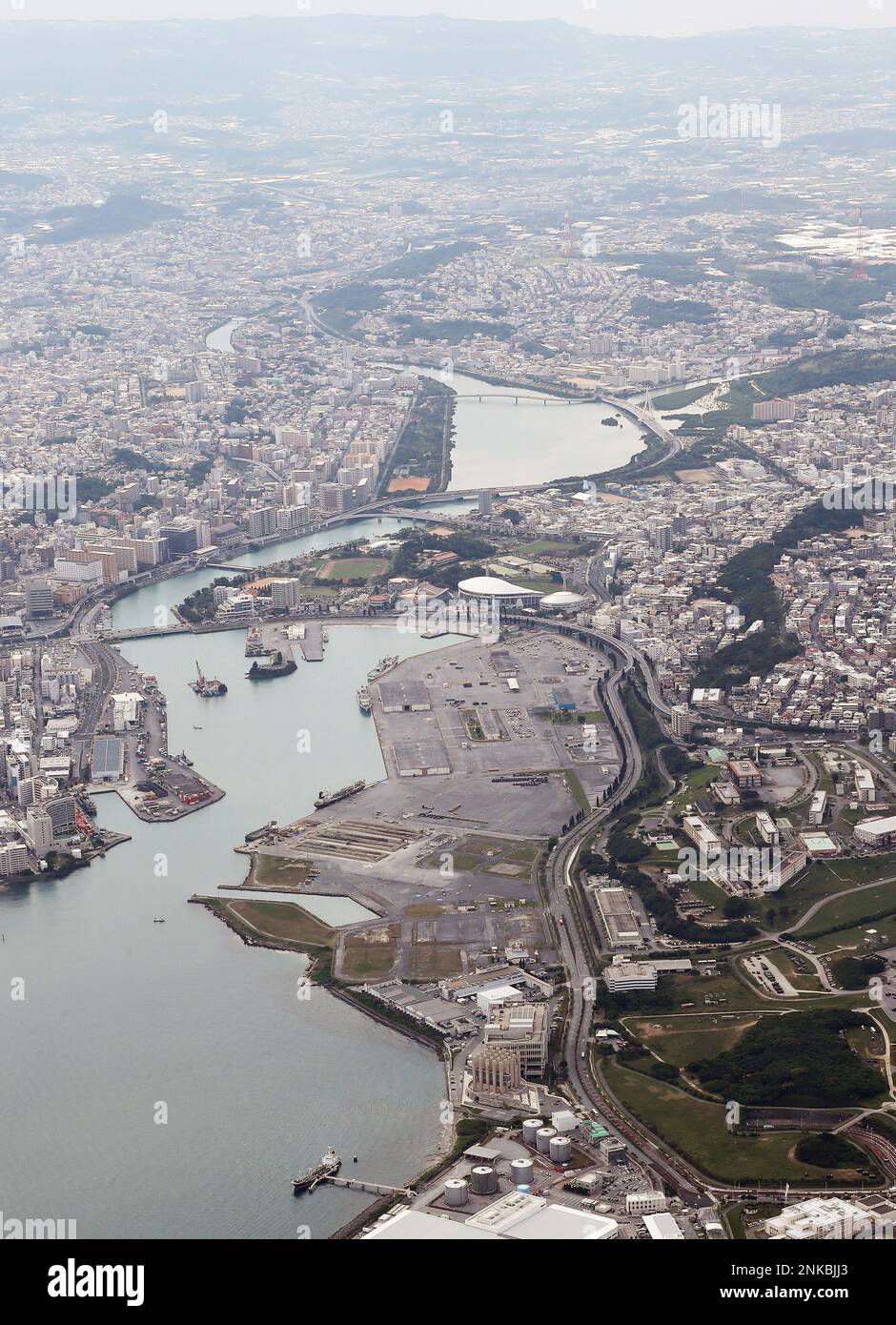 An aerial photo shows the Naha Port Facility, formerly the Naha ...