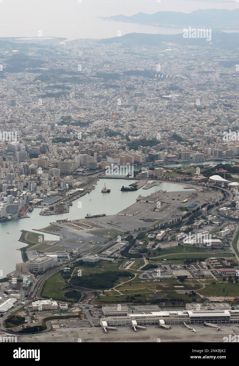An aerial photo shows the Naha Port Facility, formerly the Naha ...