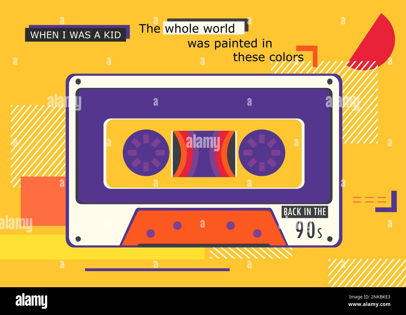 Colorful bright retro background with a retro cassette tape and an ...