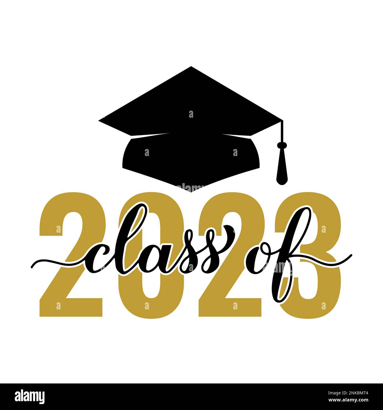 Class of 2023 lettering with graduation cap isolated on white ...