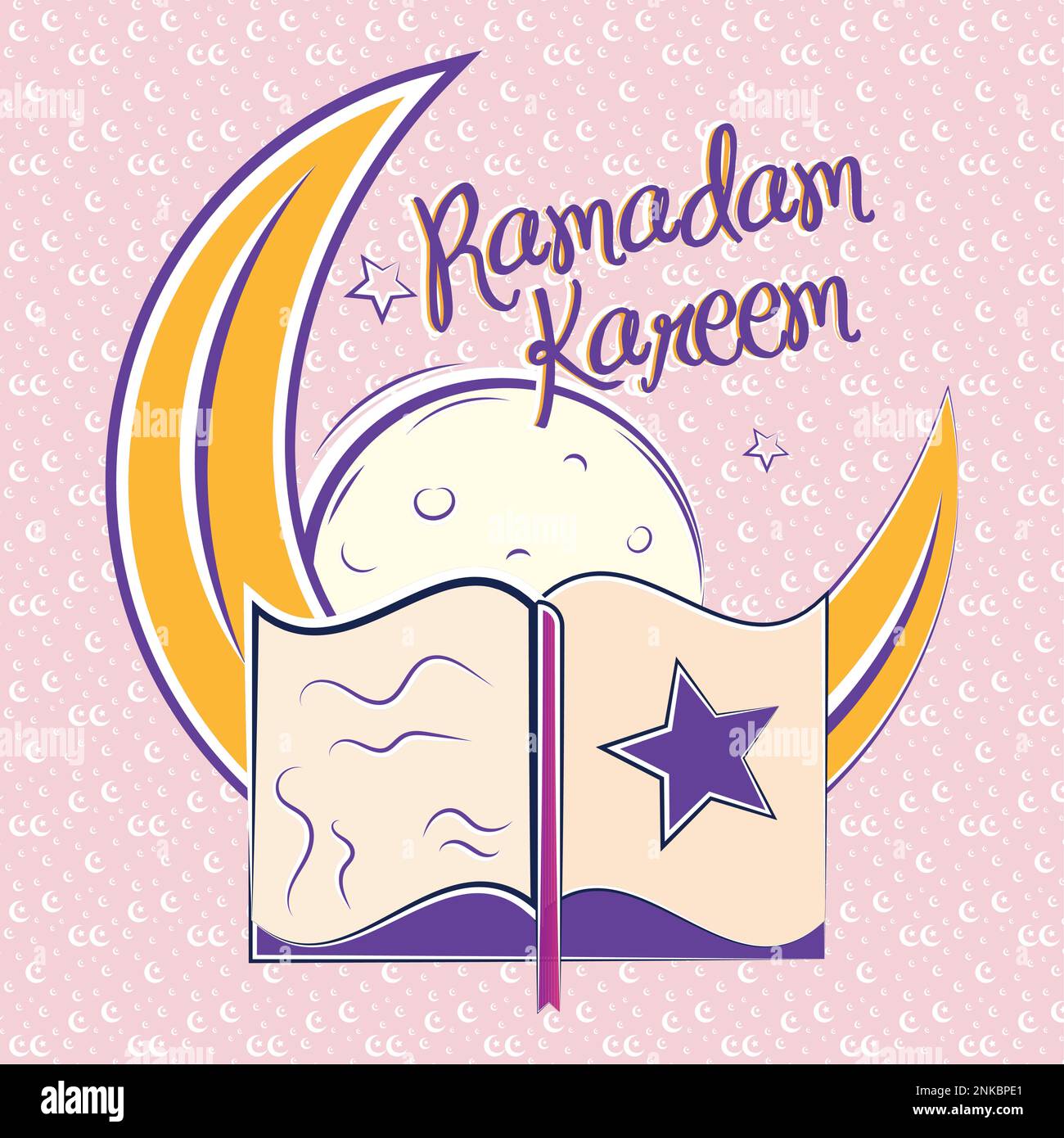 Colored ramadan kareem poster with quran and moon sketches Vector Stock ...