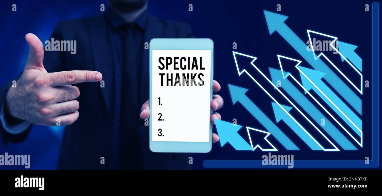 Conceptual caption Special Thanks. Word Written on expression of ...