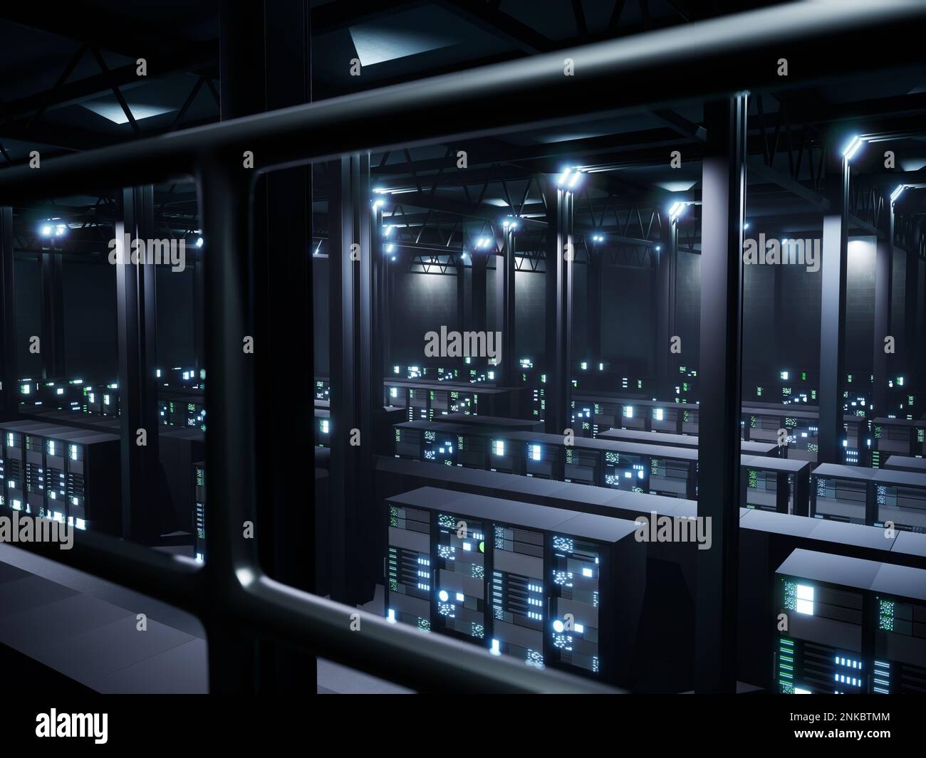 Cyberspace data center filled with server racks cabinets, networking ...