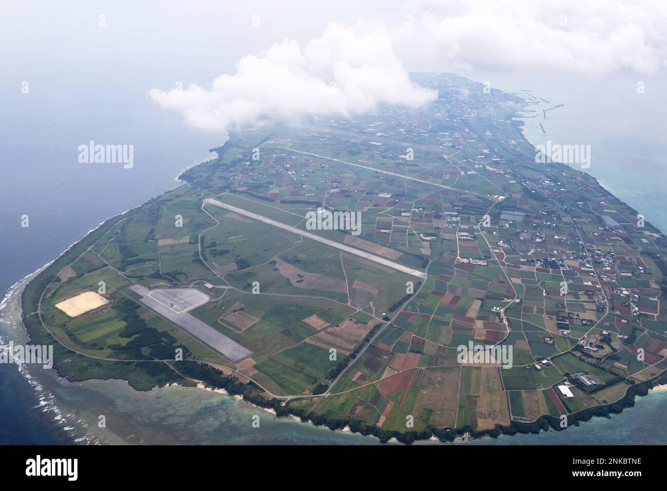 An aerial photo shows Ie Island in Ie Village, Okinawa Prefecture on ...
