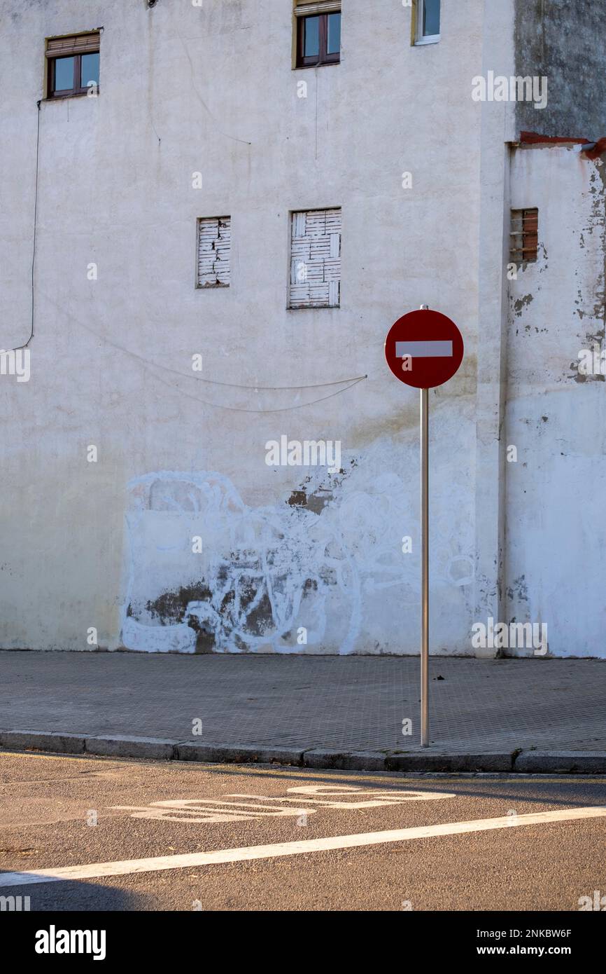 Traffic sign of no passage in a street in a suburb of the city of ...
