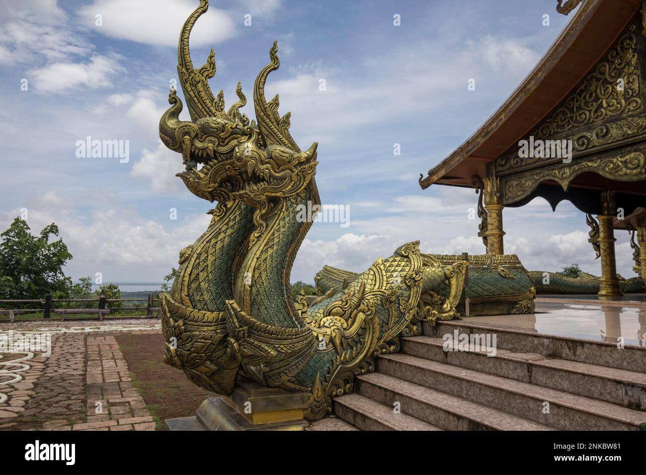 Dragon heads in the temple Wat Sirindhorn Wararam, Wat Phu Prao, near ...