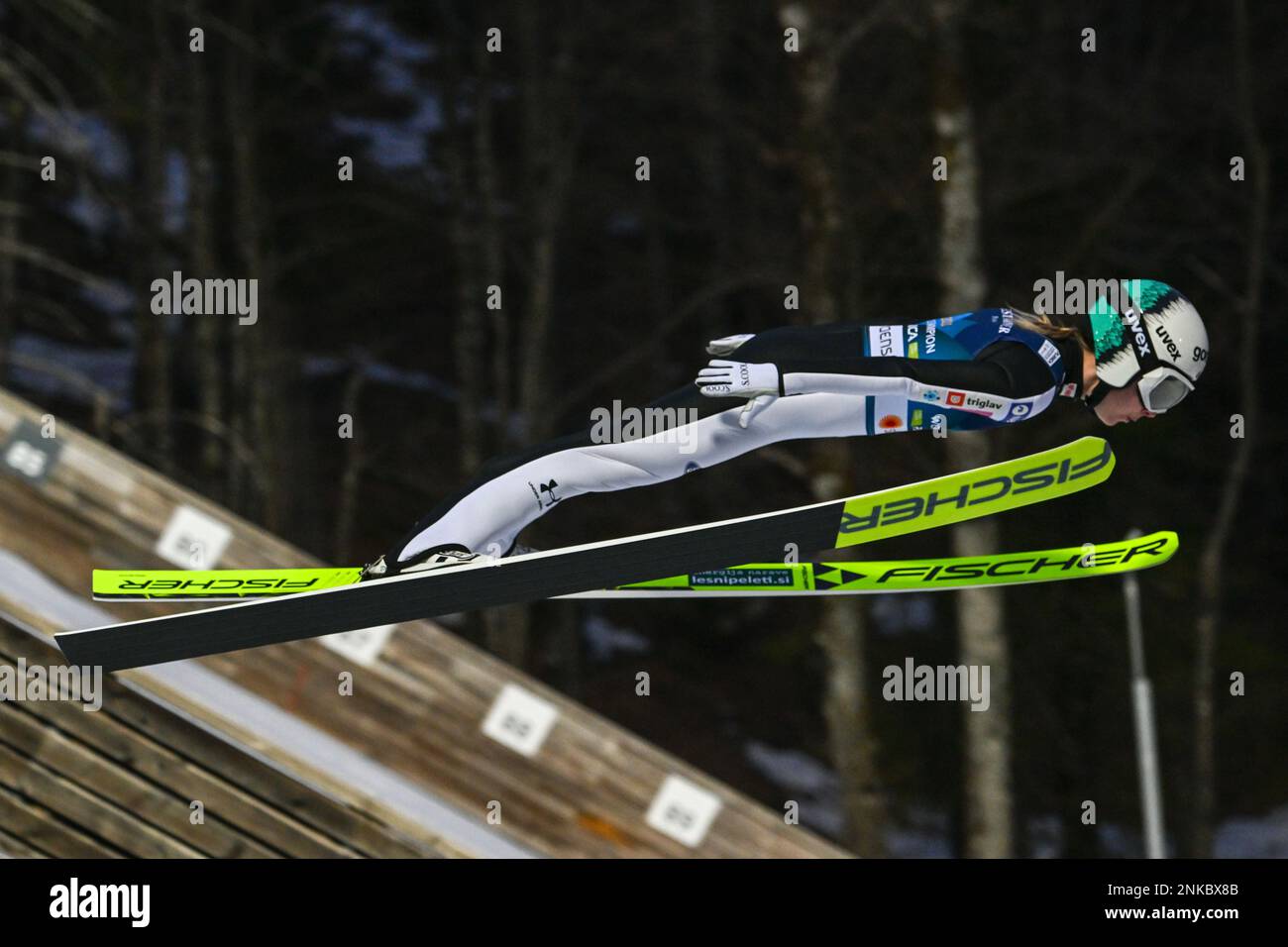 Ema Klinec of Slovenia seen in action during the Women’s Ski Jumping ...